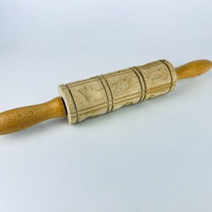 Vintage Springerle Wood Kitchen Cookie Press Rolling Pin - 12 Patterns ...