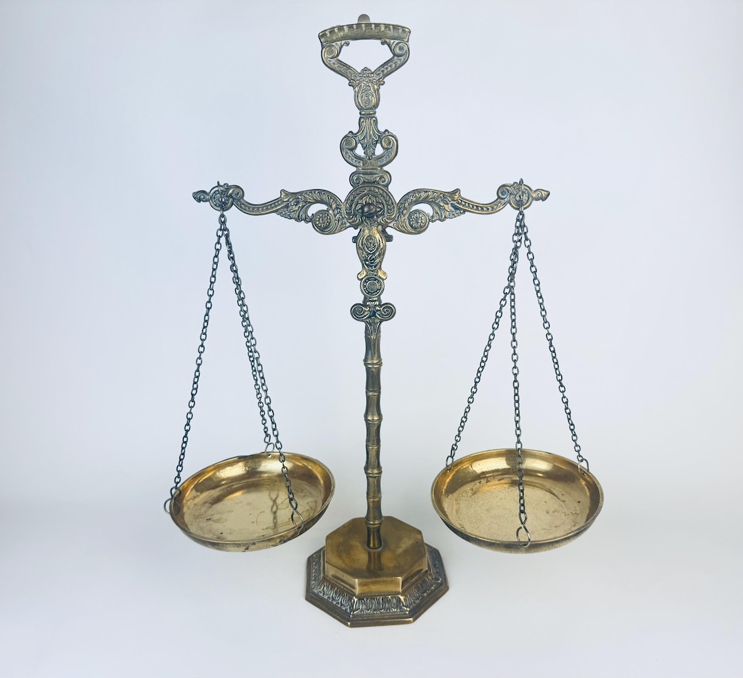 Vintage Ornate Brass Balance Scale - Decorative Justice Scales - Law ...