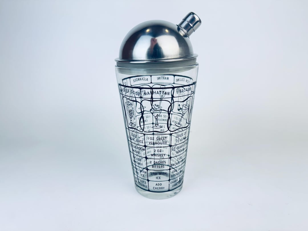 Vintage Glass Cocktail Recipe Bar Shaker - MCM Barware - Etsy