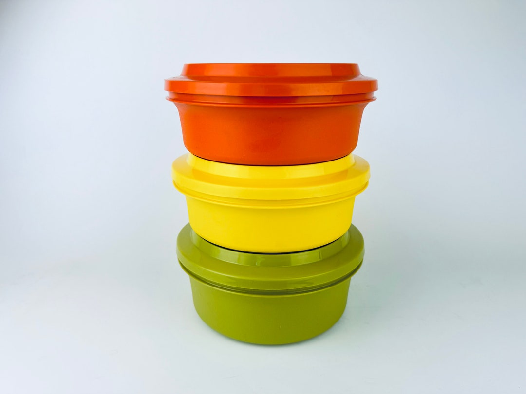 Vintage Plastic Tupperware Container Set - Harvest Orange + Yellow ...