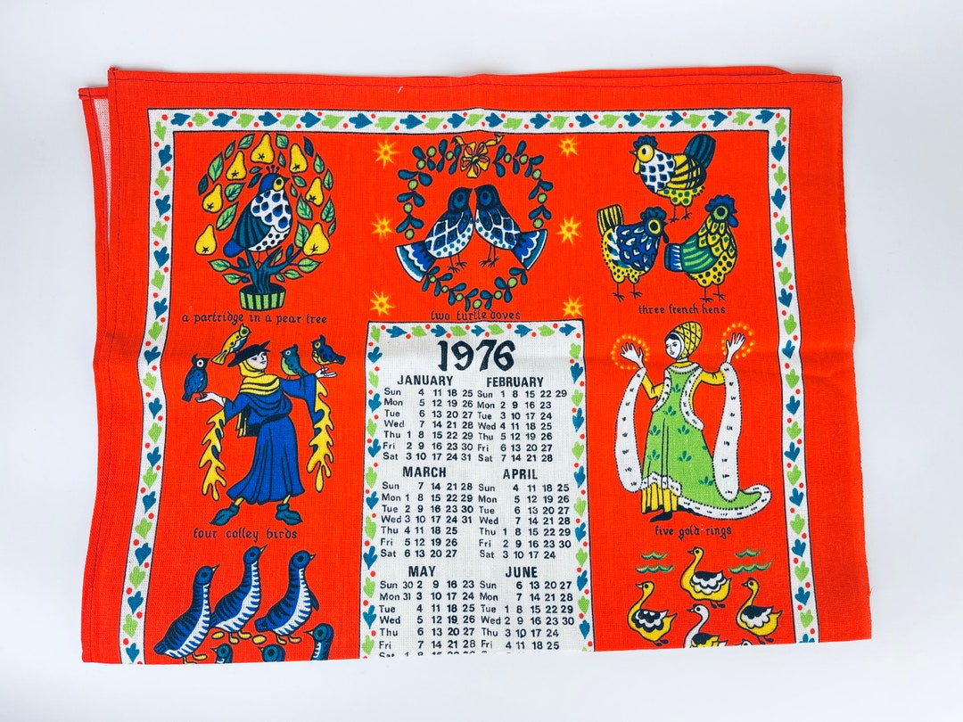 Vintage 1976 Calendar Linen Tea Towel/wall Hanging - 12 Days of ...