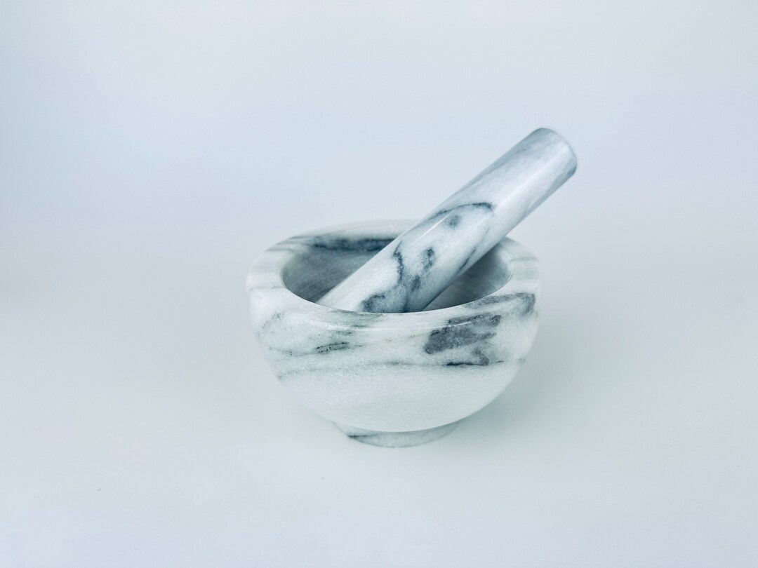 Vintage White Grey Marble Stone Mortar Pestle - Etsy