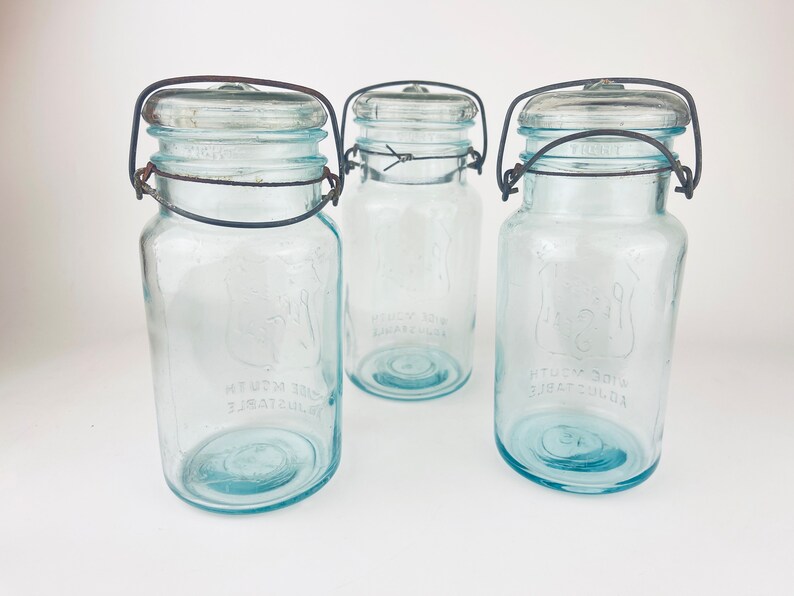 Antique 'safety Seal' Wide Mouth Aqua Blue Glass Jar - 2 Pint Capacity ...