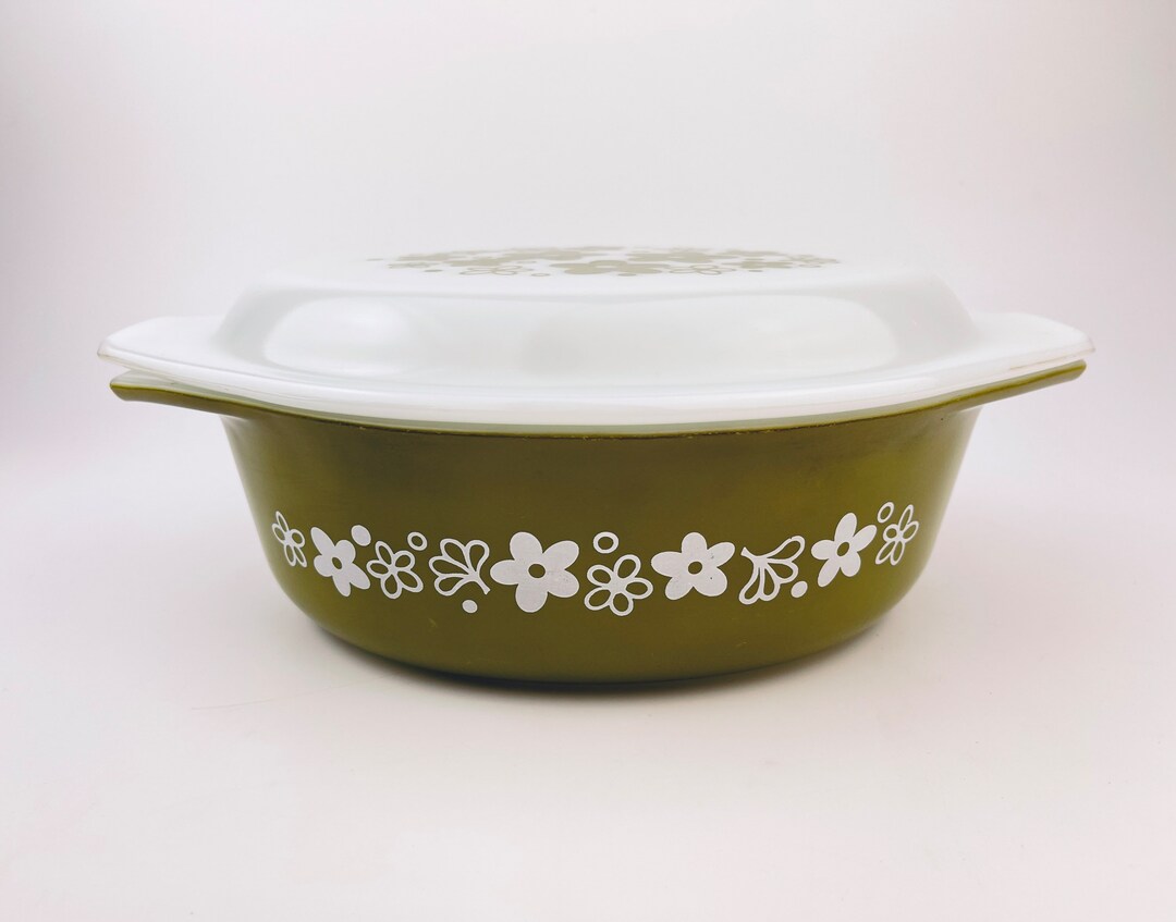 Vintage Pyrex Oval Casserole Dish 1 1/2 QT Green Spring Blossom Pattern ...