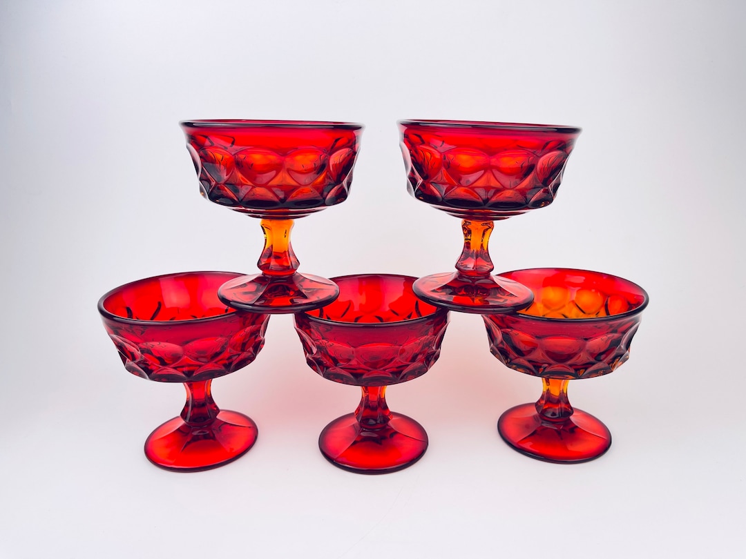 Vintage Ruby Red Heavy Pressed Glass Dessert/champagne Glassware - Set ...