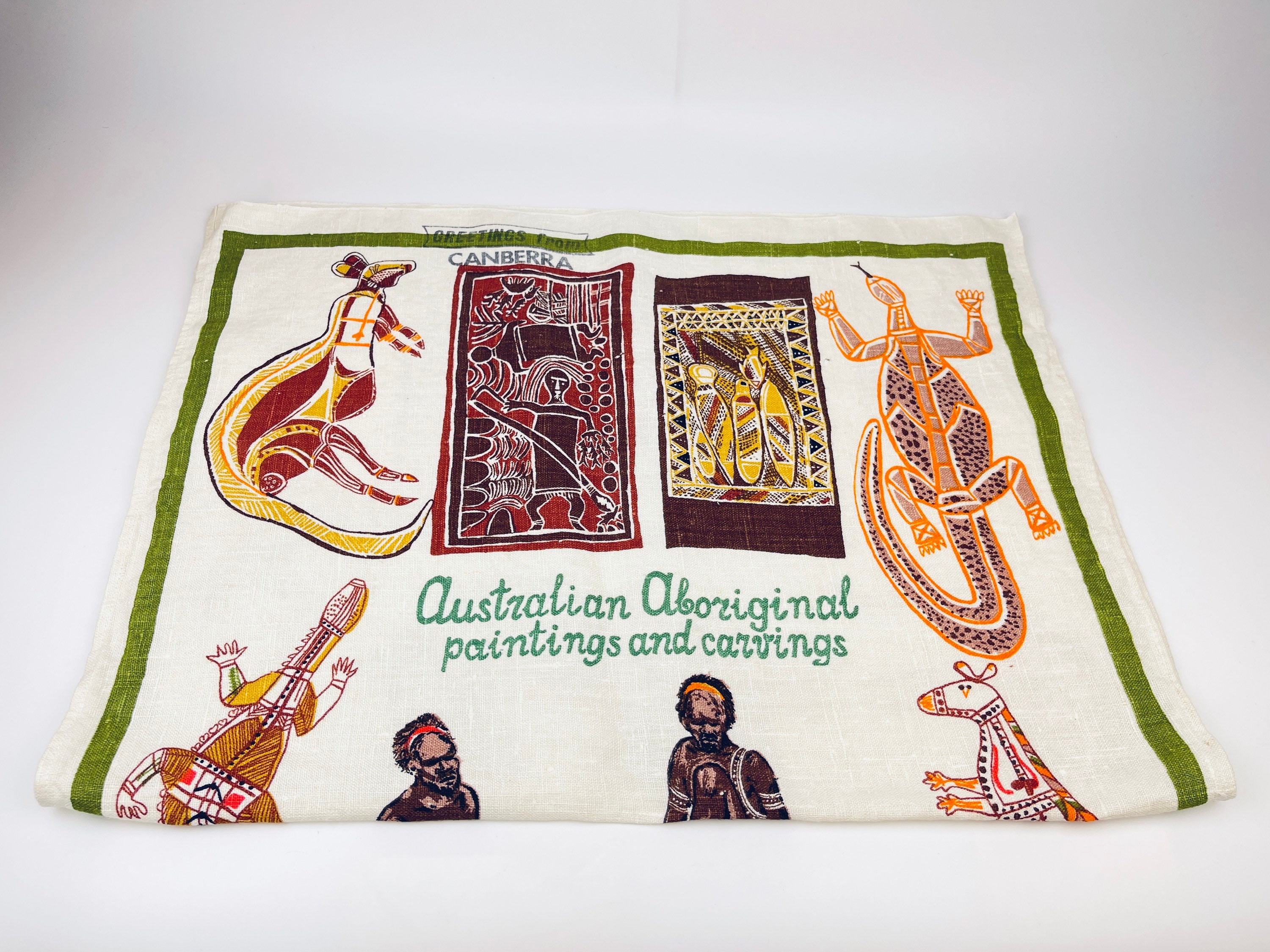 Vintage Australian Aboriginal Paintings & Carvings Tea Towel - All Pure ...
