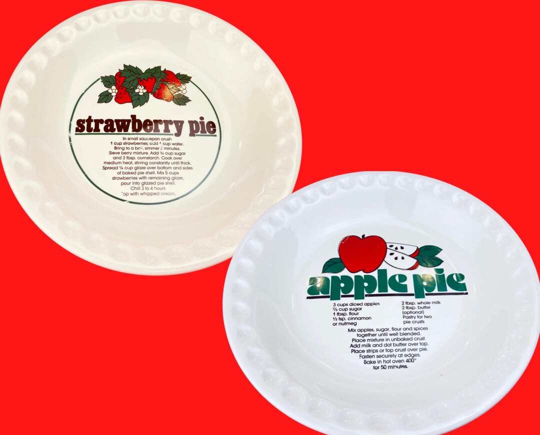 Vintage Ceramic Pie Plates - Strawberry + Apple Pie Recipe - Sold ...