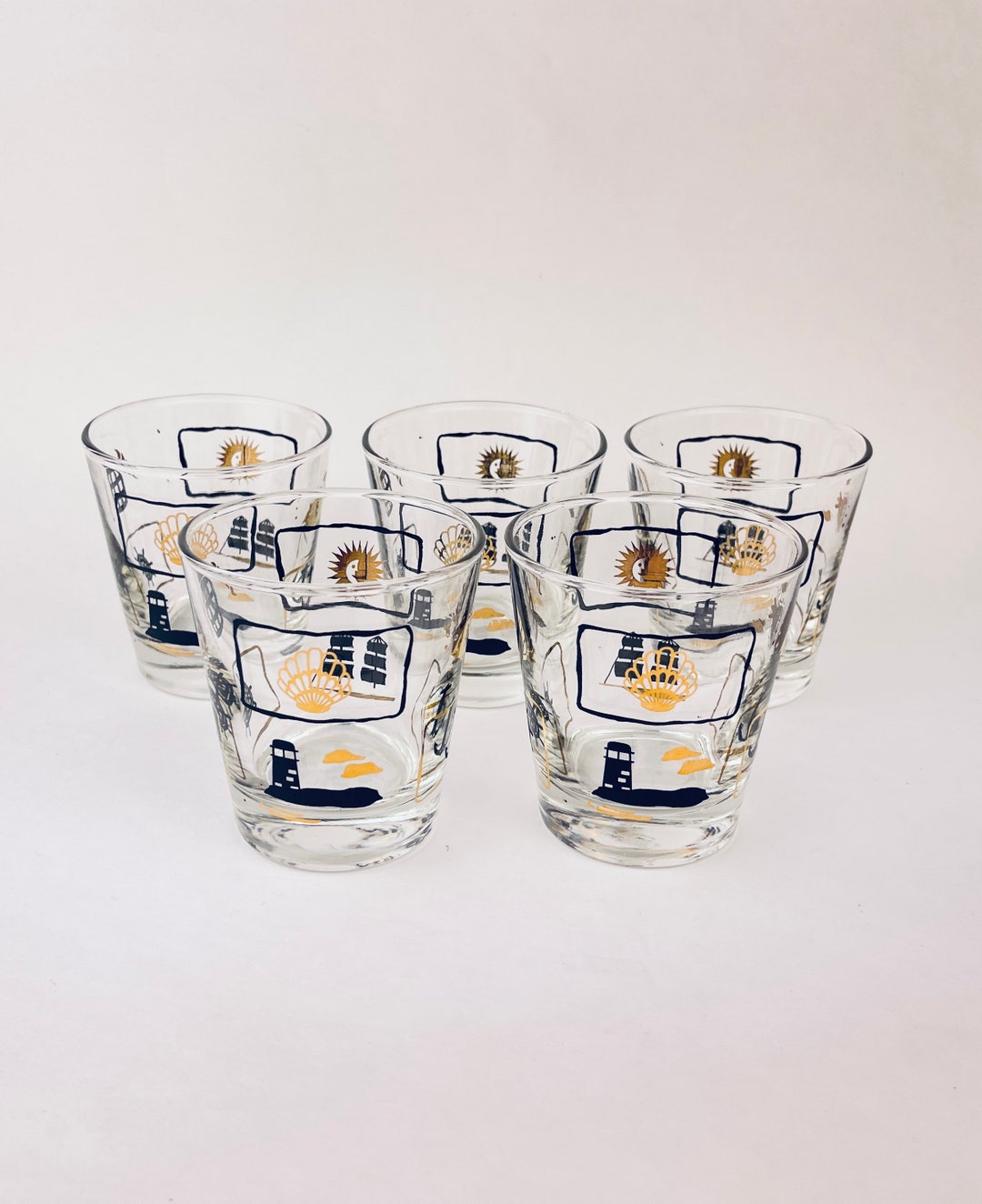 Vintage Dominion Glass Nautical Pattern Whiskey/lowball Glasses - Set ...