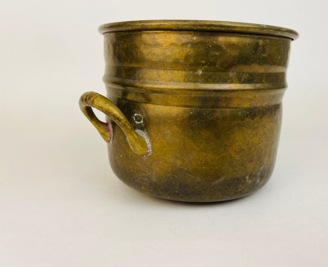 Vintage Hammered Brass Pot With Handles Perfect Indoor Etsy