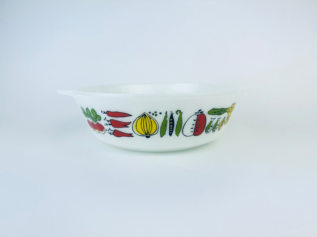 Vintage JAJ England Pyrex Veggie 'harvest' Glass Round Casserole Dish ...