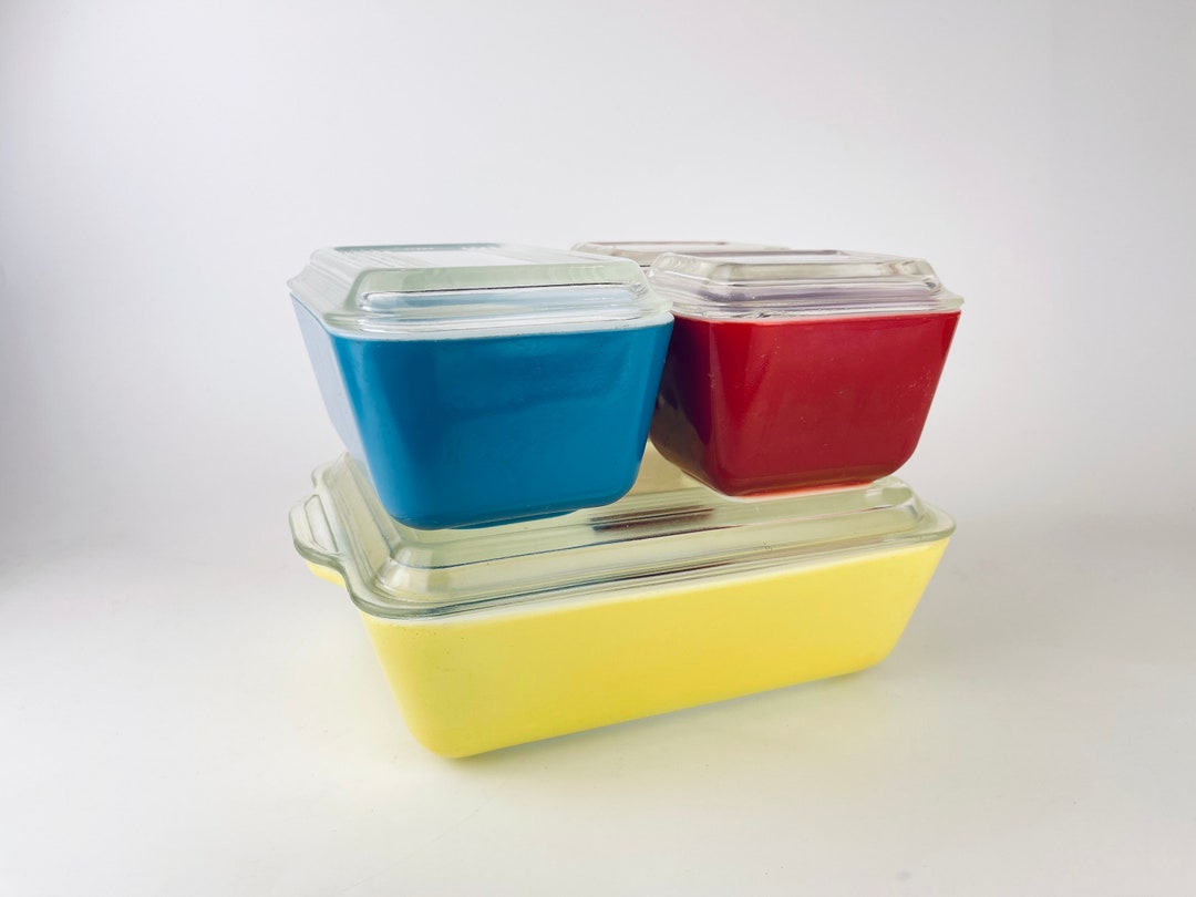 Vintage Primary Colour Pyrex 'refrigerator' Fridgie Complete Dish Set ...