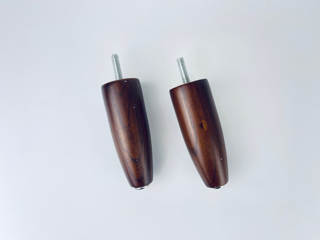 Vintage MCM Wood + Silver Metal Tapered Replacement Legs (4") - Set of ...