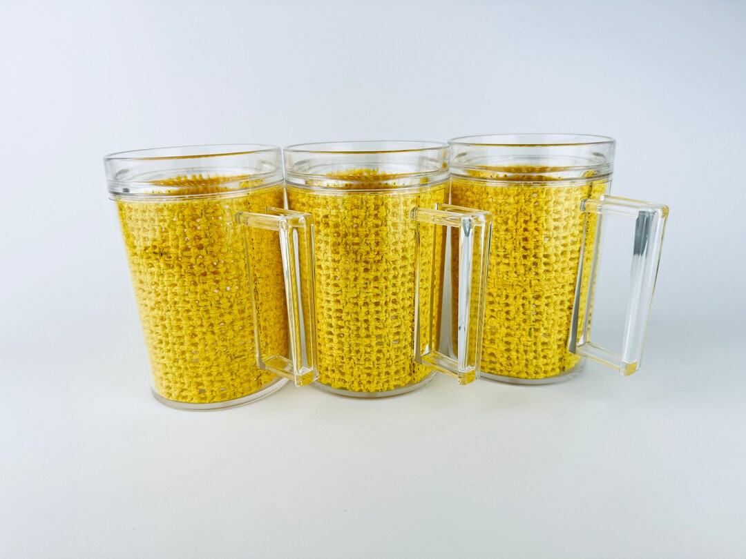 Vintage Stotter Yellow Woven Insulated Plastic Tankards - Set of Three ...