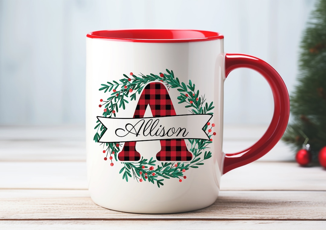 Christmas Monogram Mug, Personalized Initial Mug, Custom Christmas Gift ...