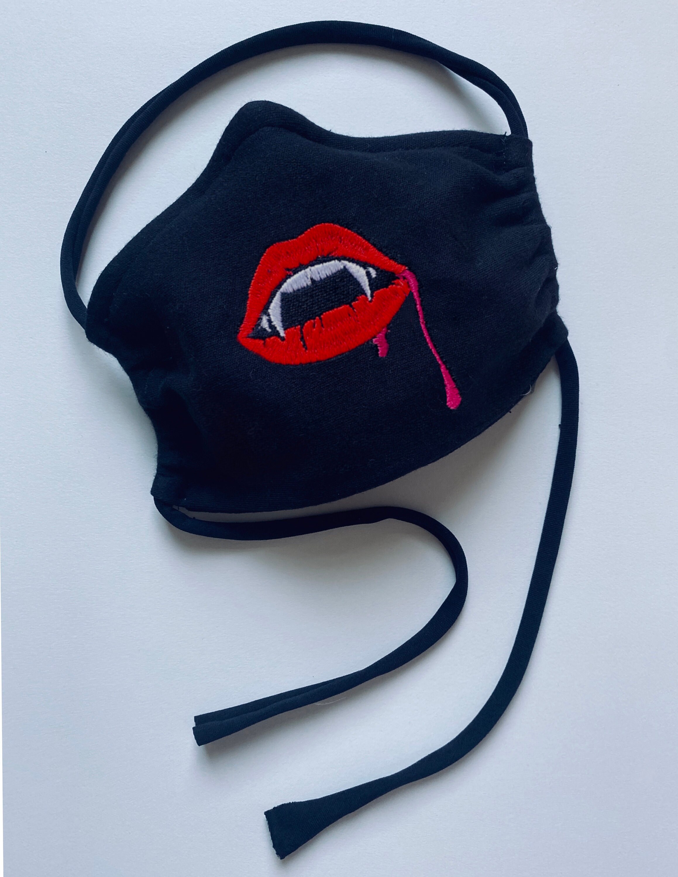 Vampire, Fang, Mouth, Lips, Embroidery, Black, Face Mask - Etsy