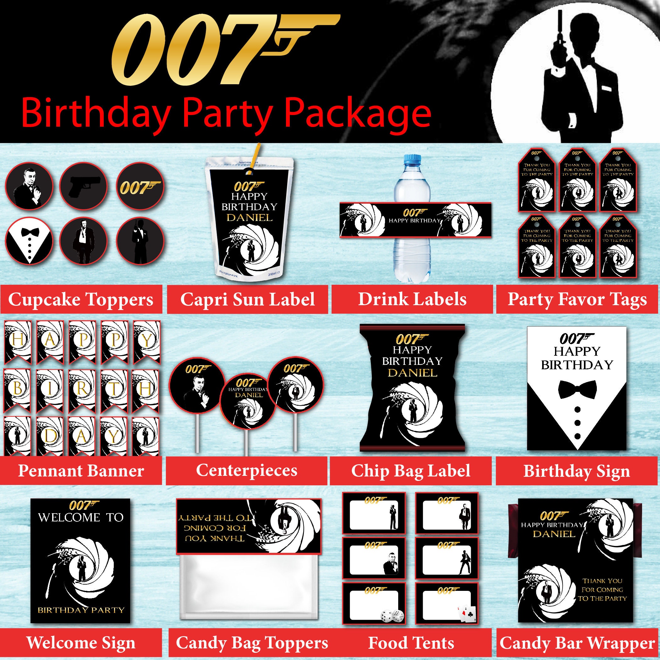 Personalized 007 Party Pack 007 Party Favors 007 Party | Etsy