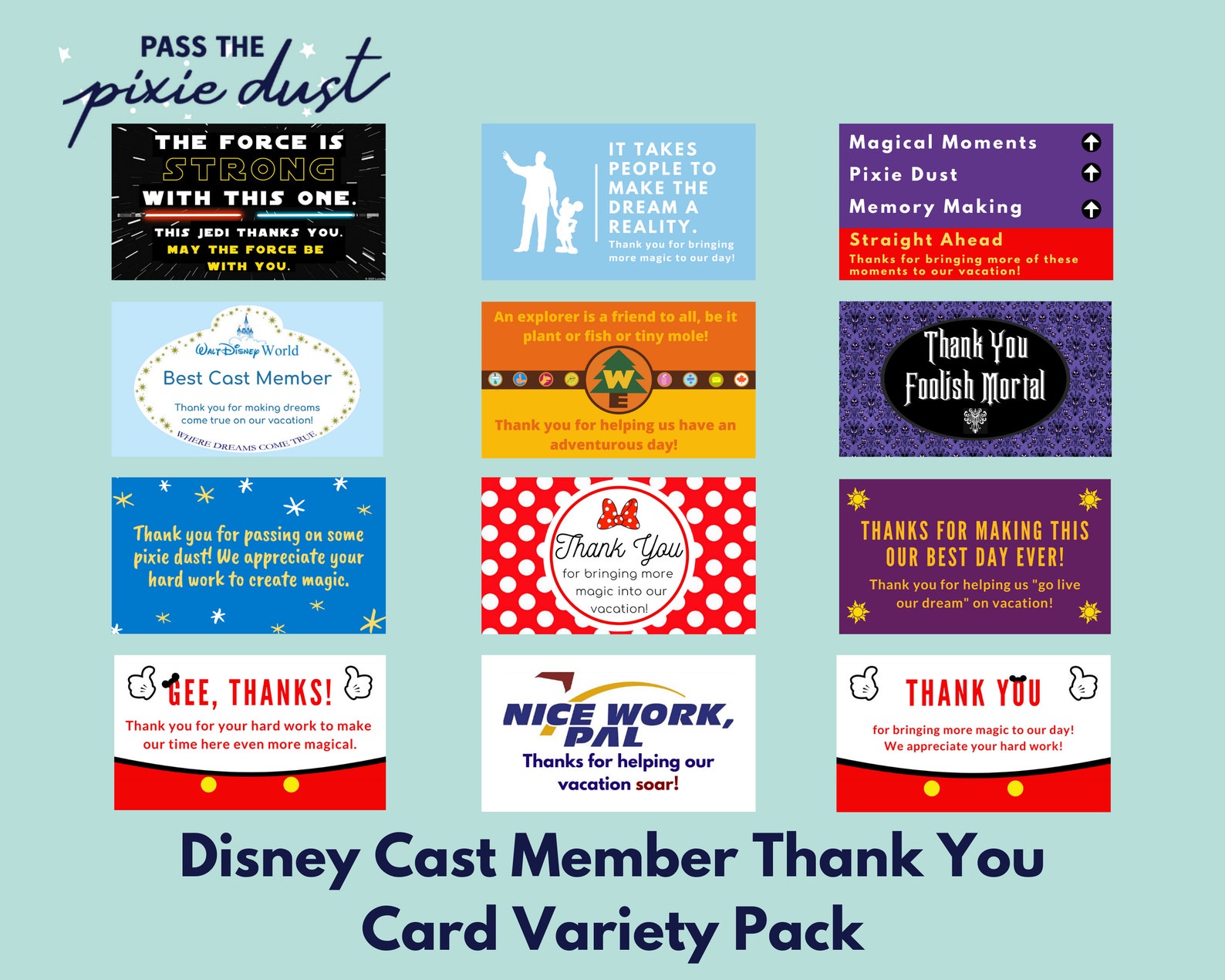 Set of 12 Disney Cast Member Thank You Card Variety Pack - Etsy