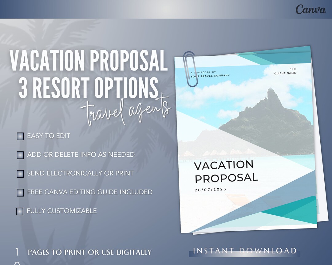 Resort Vacation Proposal Template Travel Agent Template - Etsy
