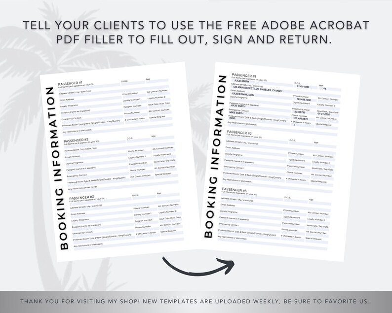 Travel Agent Booking Client Form Travel Agent Forms Canva - Etsy