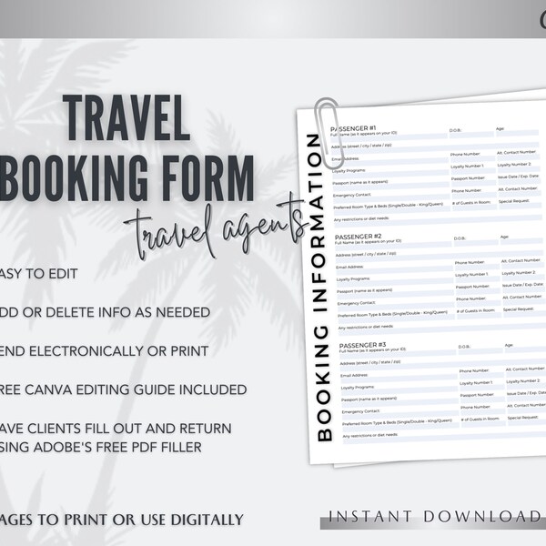 Booking Form Template - Etsy