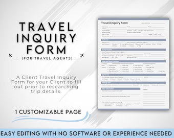Travel Agent Forms Digital Editable Printable - Etsy
