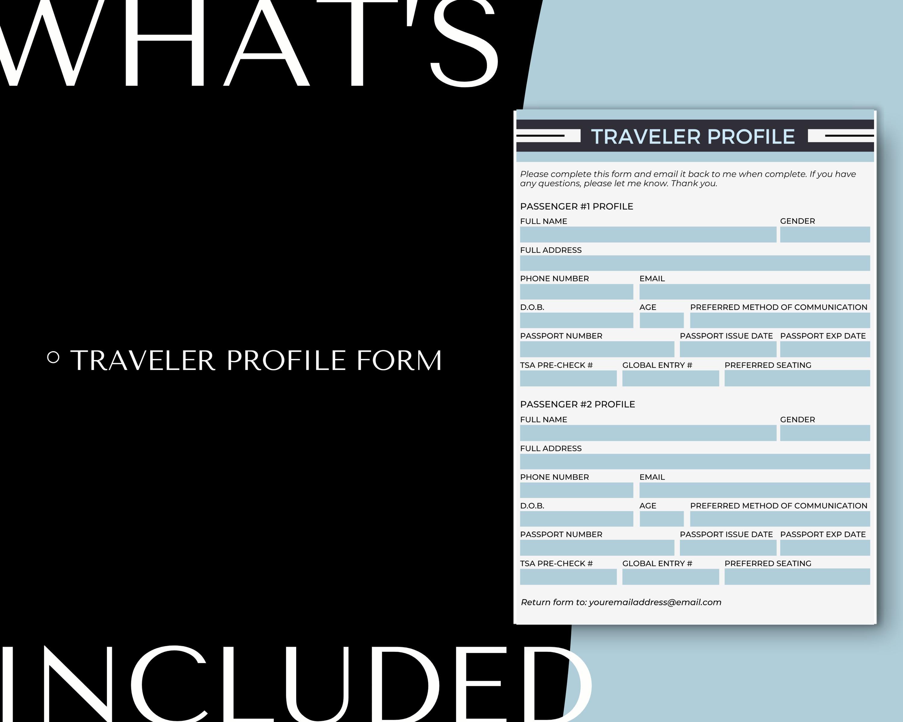 Travel Agent Traveler Profile Form, Travel Agent Forms, Travel ...