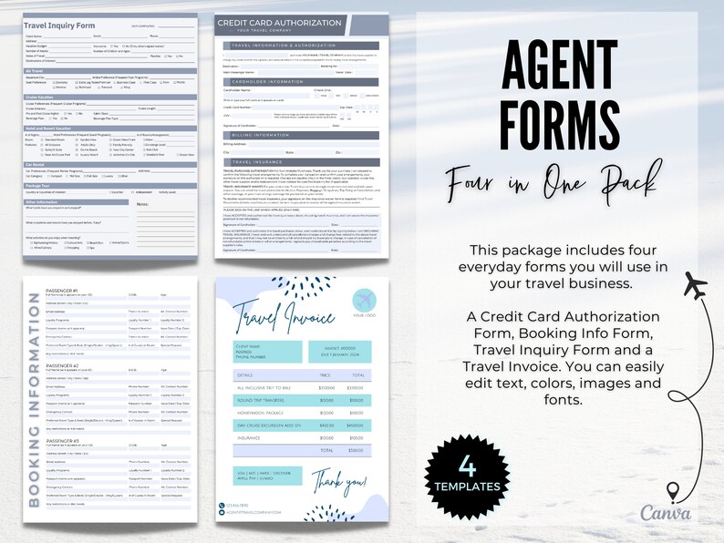 Travel Agent Forms Bundle Travel Inquiry Booking Information - Etsy