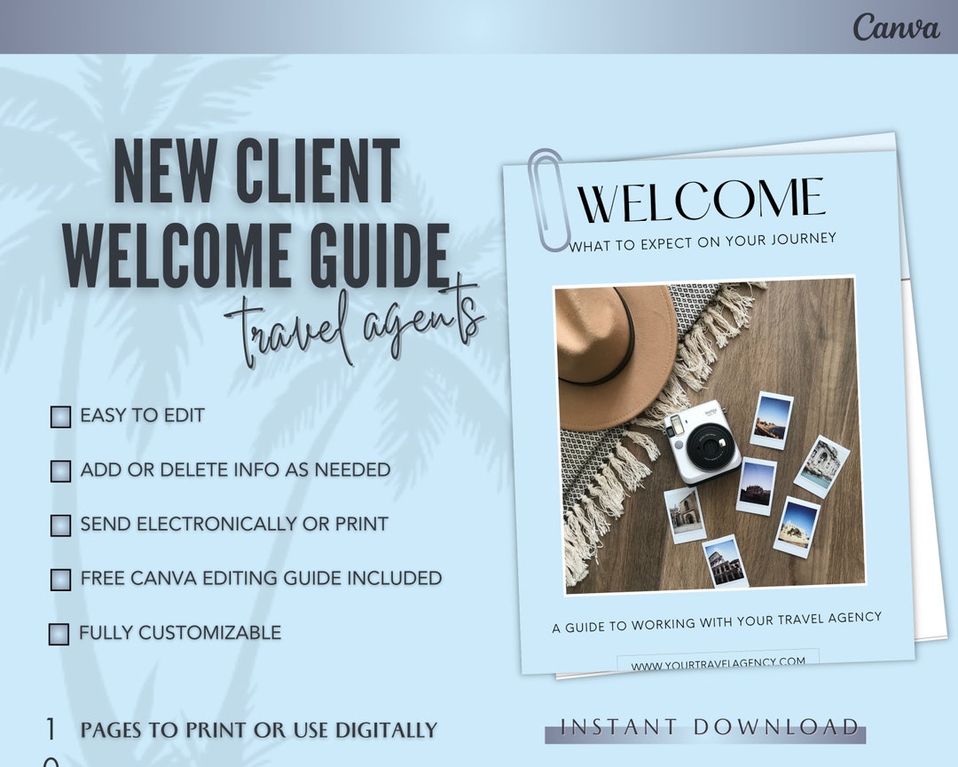 Travel Client Welcome Guide Travel Agent Template Canva - Etsy