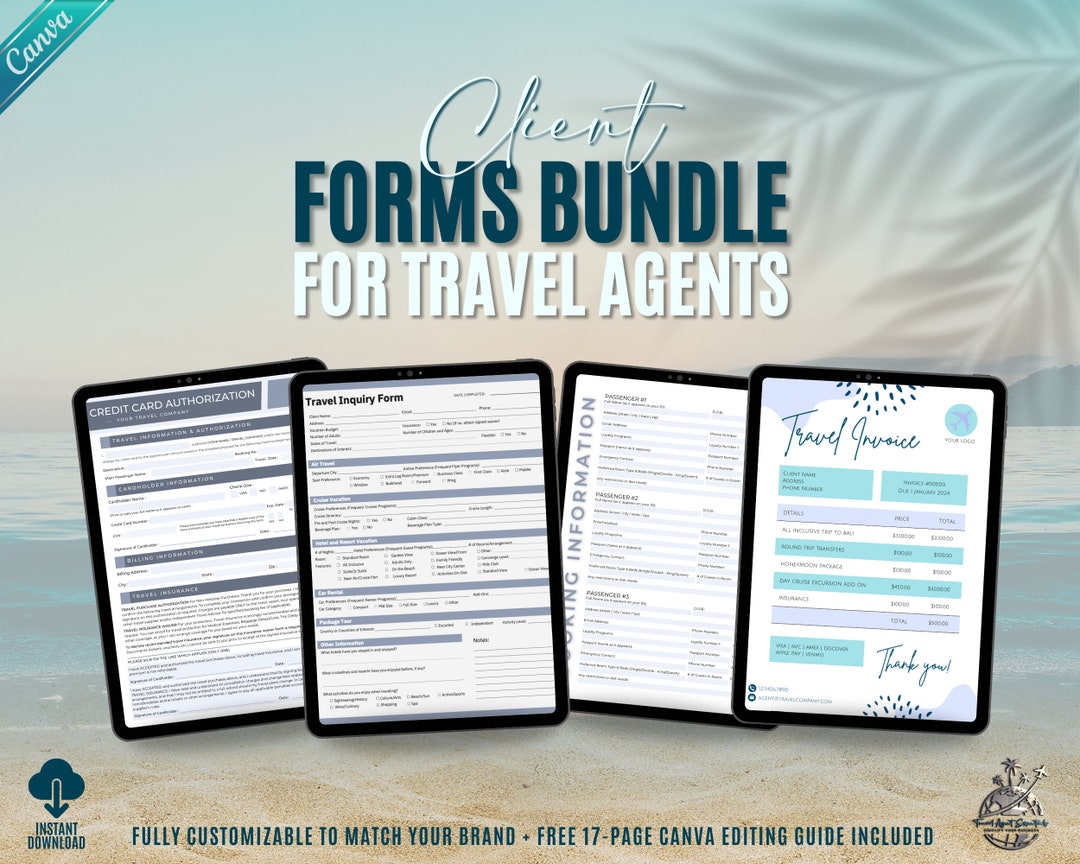 Travel Agent Forms Bundle, Travel Inquiry, Booking Information Form ...