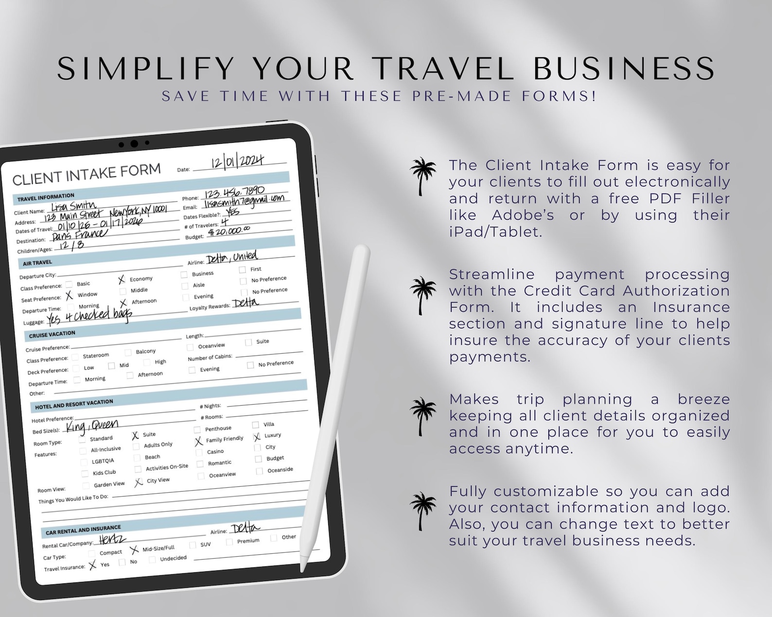Travel Agent Forms Bundle, Travel Inquiry, Booking Information Form ...