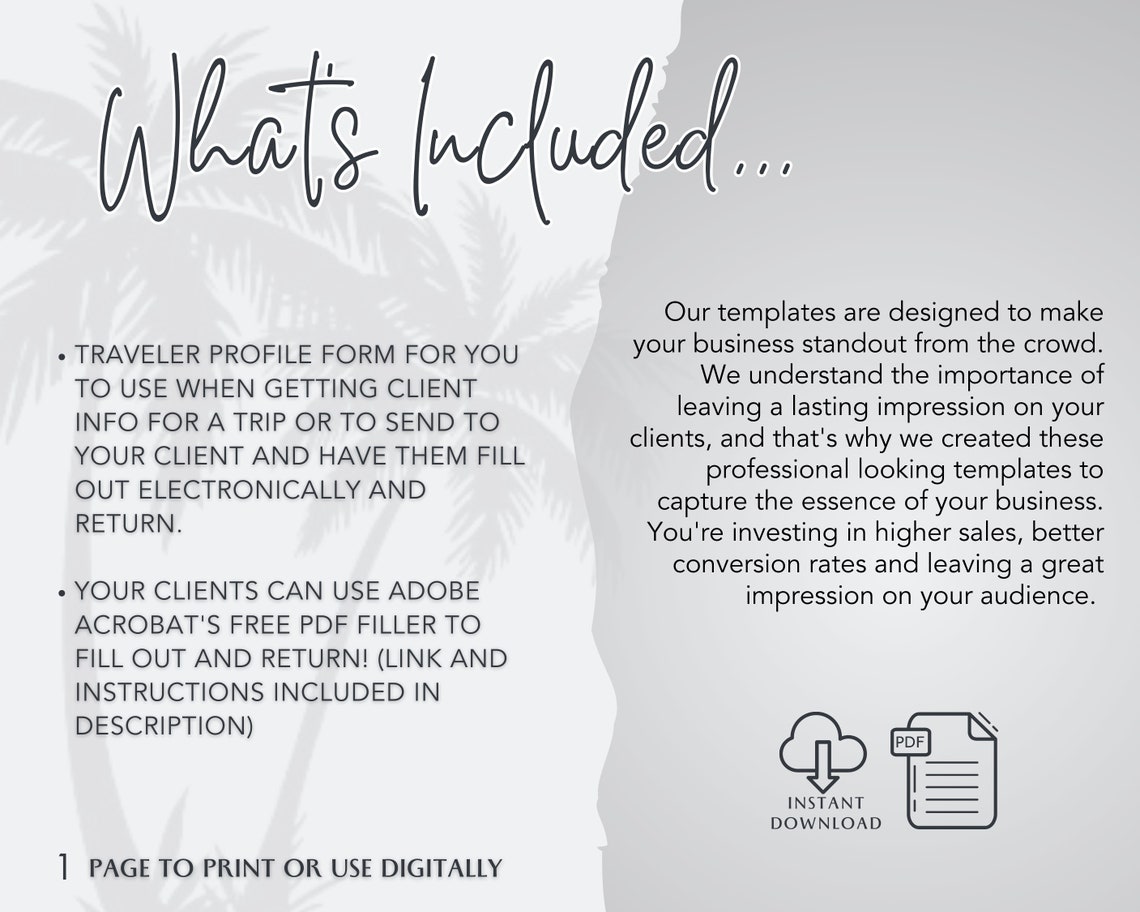 Travel Agent Traveler Profile Form Travel Agent Forms Travel - Etsy