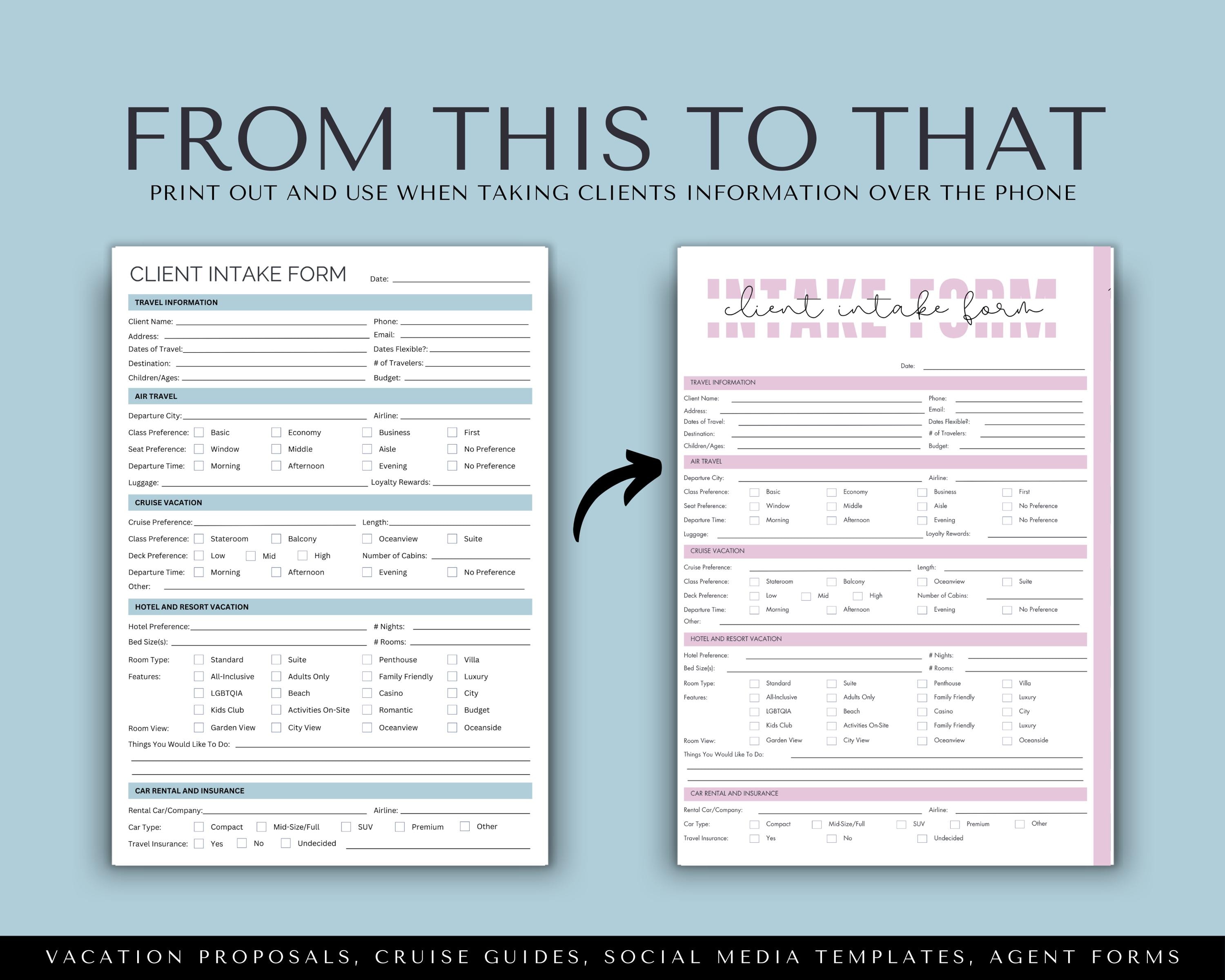 Travel Agent Client Intake Form, Travel Agency Forms, Client Travel ...