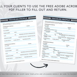 Travel Agent Traveler Profile Form Travel Agent Forms Travel - Etsy