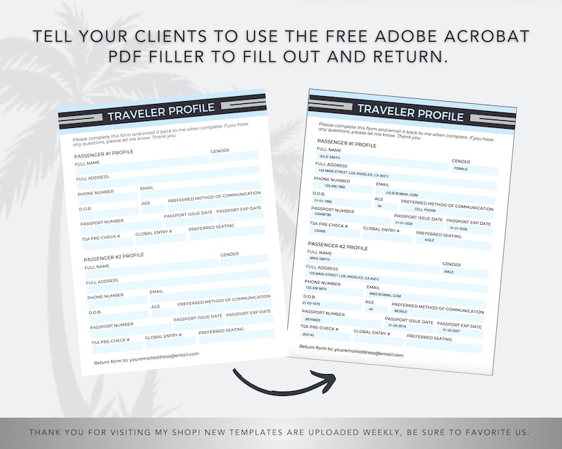 Travel Agent Traveler Profile Form Travel Agent Forms Travel - Etsy