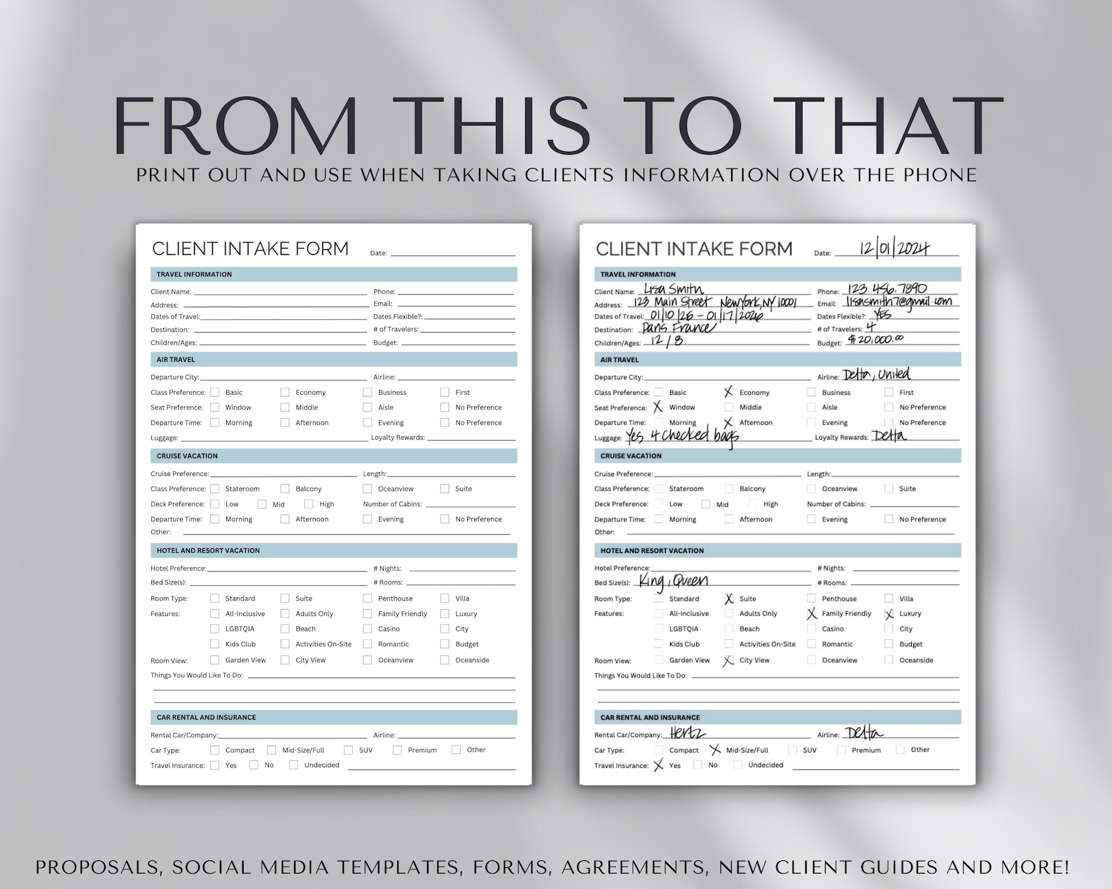 Travel Agent Forms Bundle, Travel Client Intake Form, Travelers ...