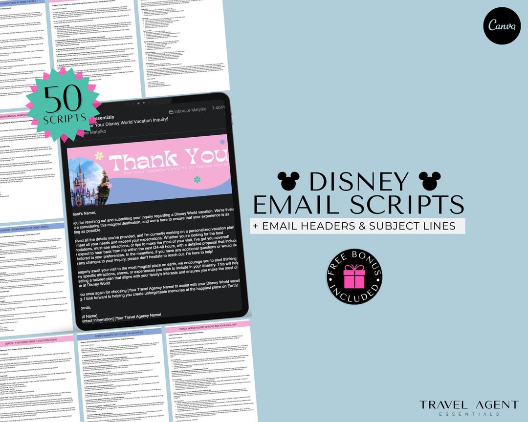 WDW Email Scripts for Travel Agents, WDW Travel Agent Templates, Email ...