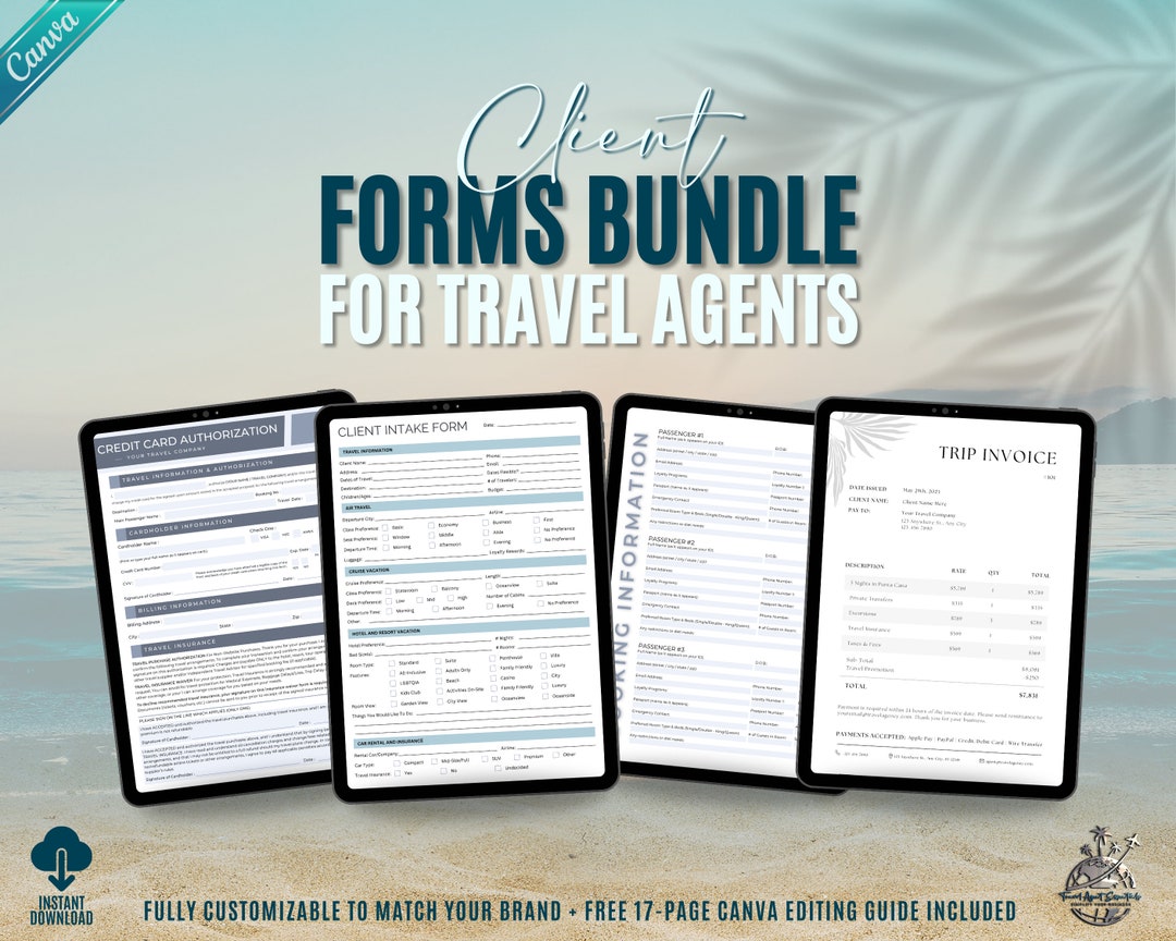 Travel Agent Forms Bundle, Travel Client Intake Form, Travelers ...
