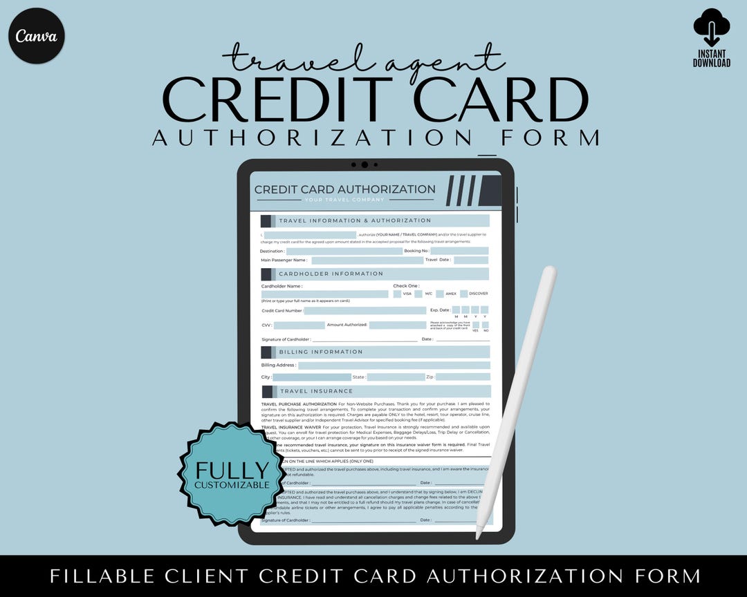 Credit Card Authorization Form, Travel Agent Client Forms, Canva Travel ...