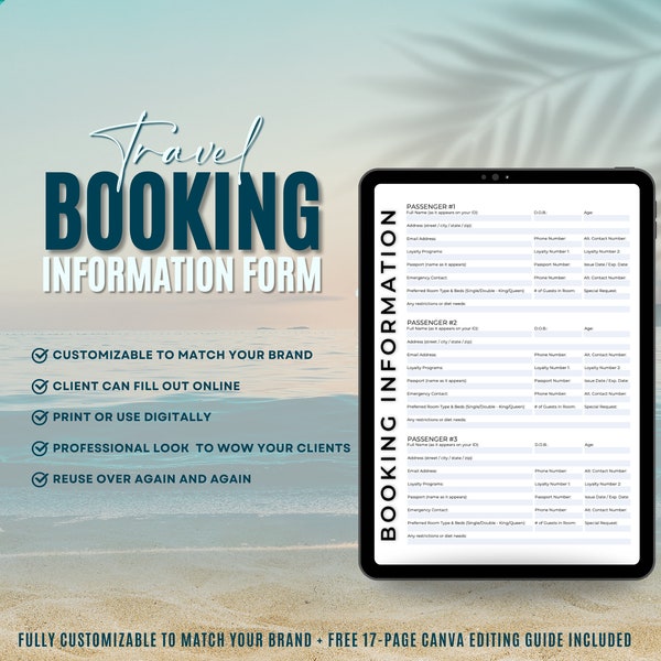 Travel Agent Cruise Booking Form - Etsy