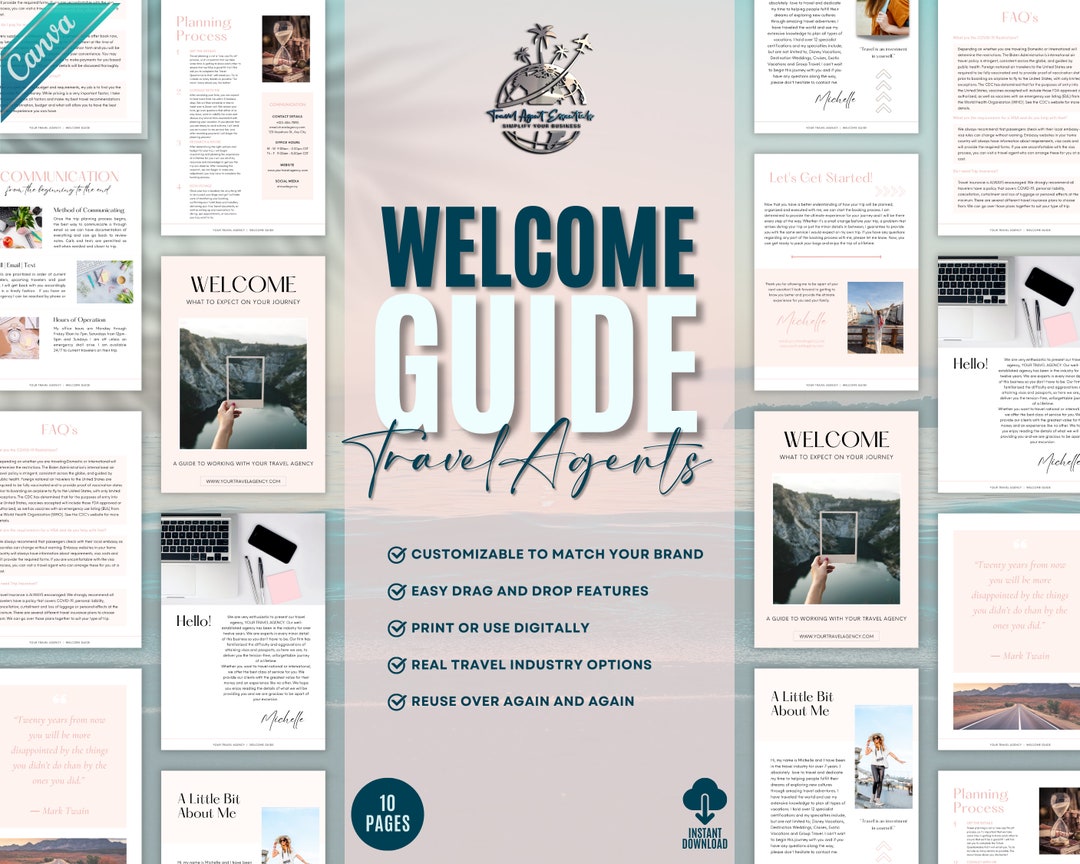 Travel Agent New Client Welcome Guide, Travel Agent Template, Canva ...