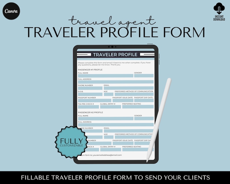 Travel Agent Traveler Profile Form, Travel Agent Forms, Travel ...