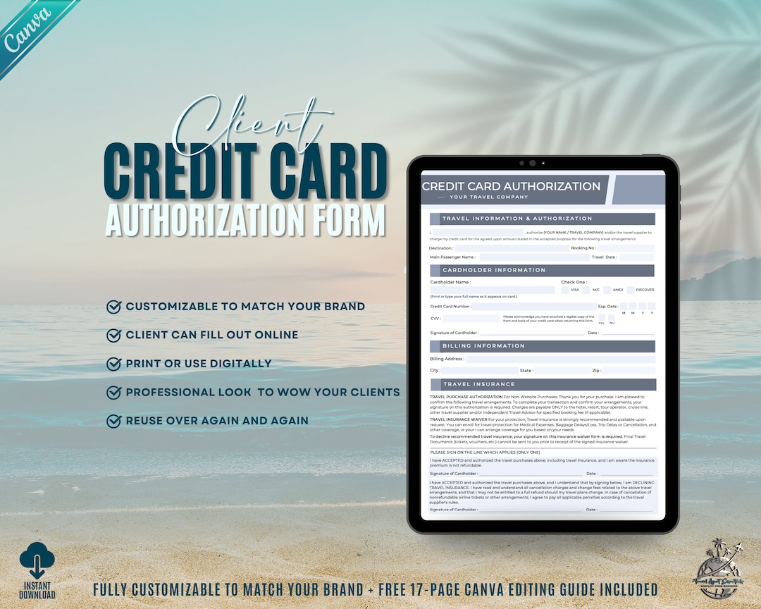 Credit Card Authorization Form, Travel Agent Client Forms, Canva Travel ... Credit Card Authorization Form, Travel Agent Client Forms, Canva Travel ...