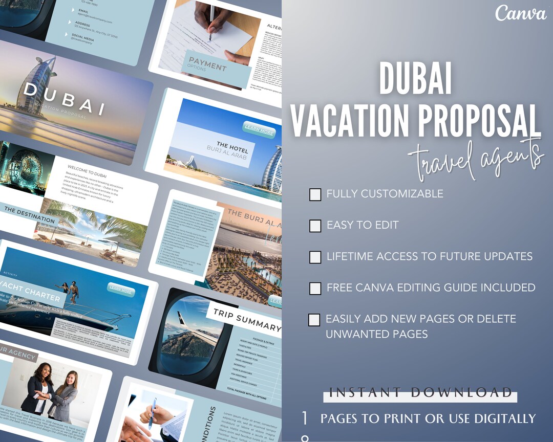 Travel Agent Vacation Proposal Template Dubai Vacation - Etsy