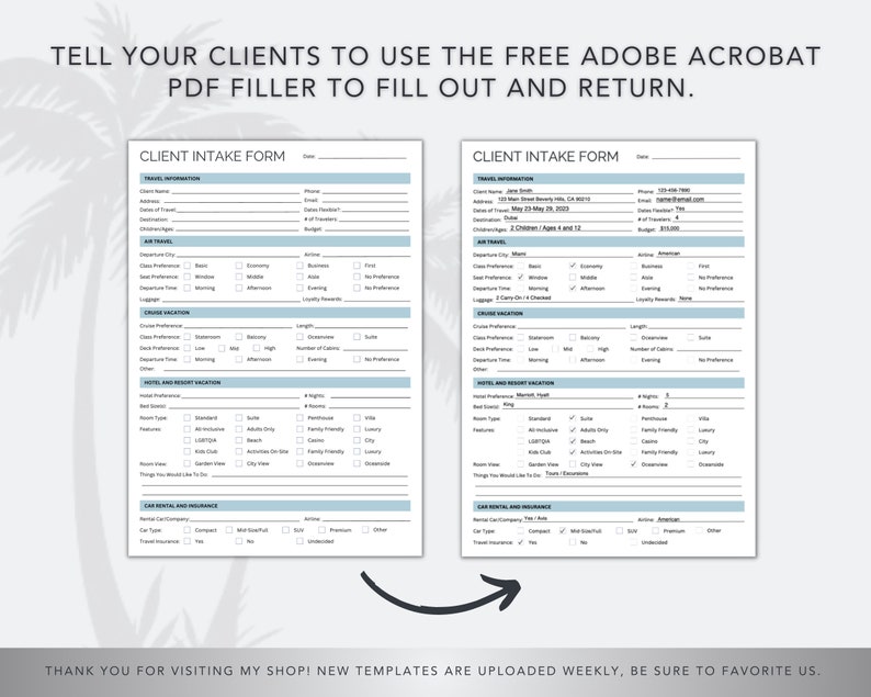 Travel Agent Forms Bundle Travel Client Intake Form - Etsy
