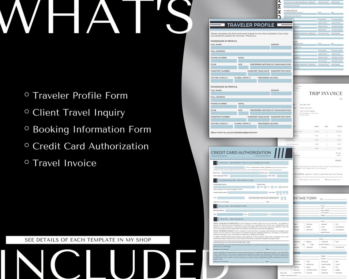 Travel Agent Forms Bundle, Travel Client Intake Form, Travelers ...