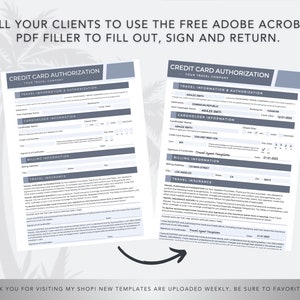 Credit Card Authorization Form Travel Agent Client Forms - Etsy