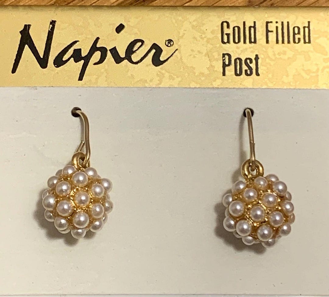 Beautiful Napier Drop Dangle Seed Faux Pearl Pierced Earrings - Etsy