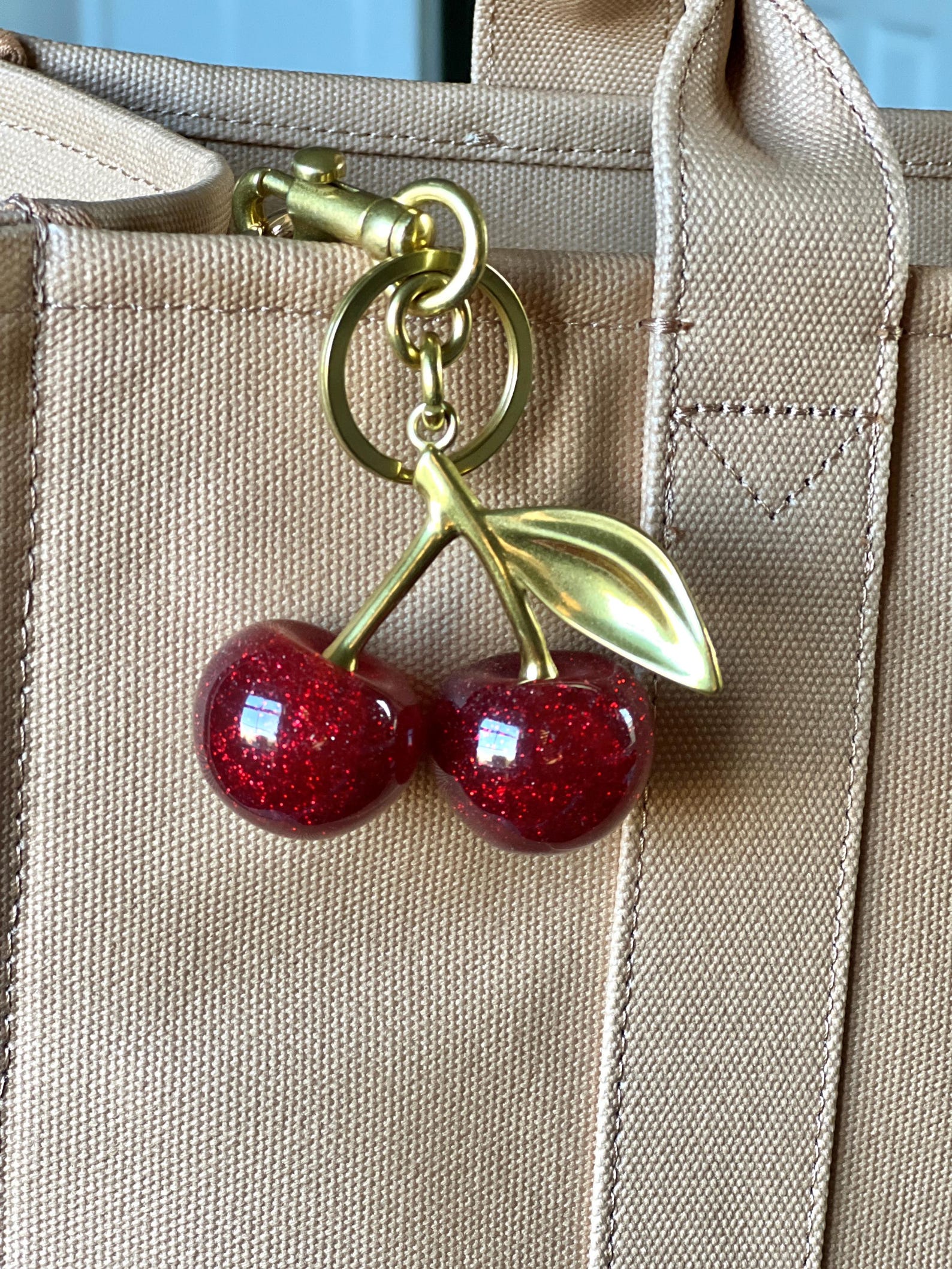 Cherry Bag Charm Keychain With Brushed Gold or Silver Accent - Quiet ...