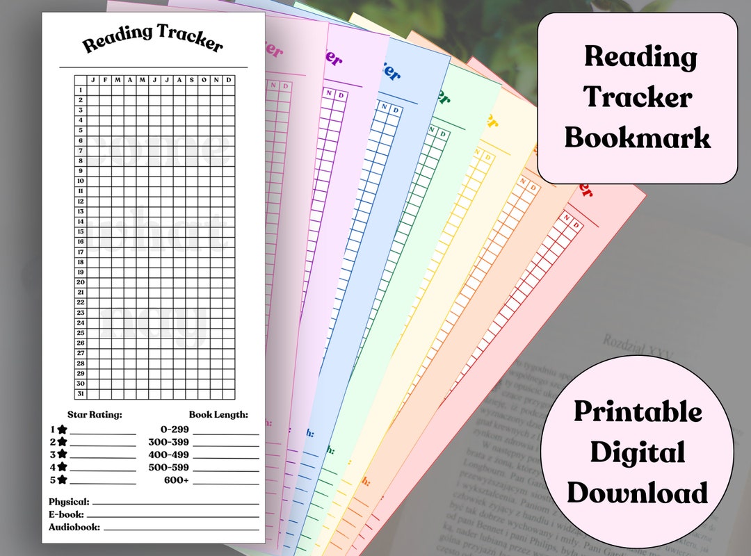 Printable Reading Habit Tracker Bookmark, Reading Log, Library Card ...