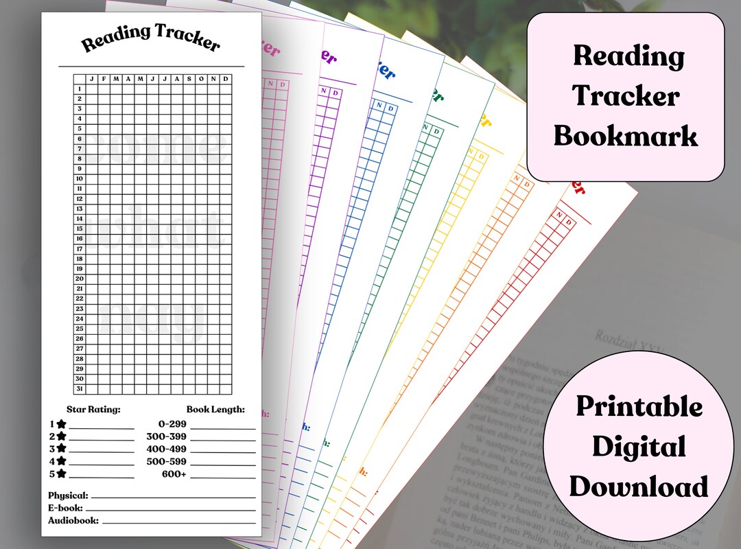 Printable Reading Habit Tracker Bookmark, Reading Log, Library Card ...